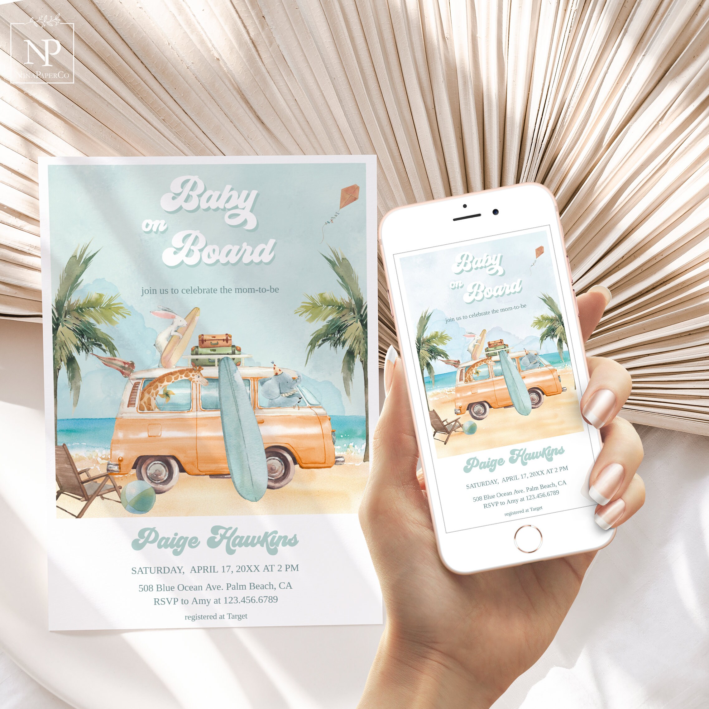 Surf Beach Baby Shower Invitation Set, Baby on Board Invite, Baby ...