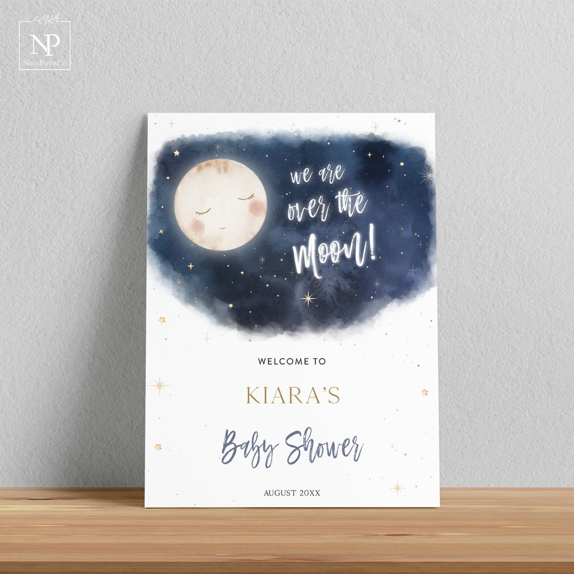 Over the Moon Baby Shower Welcome Sign Moon and Stars Sign - Etsy
