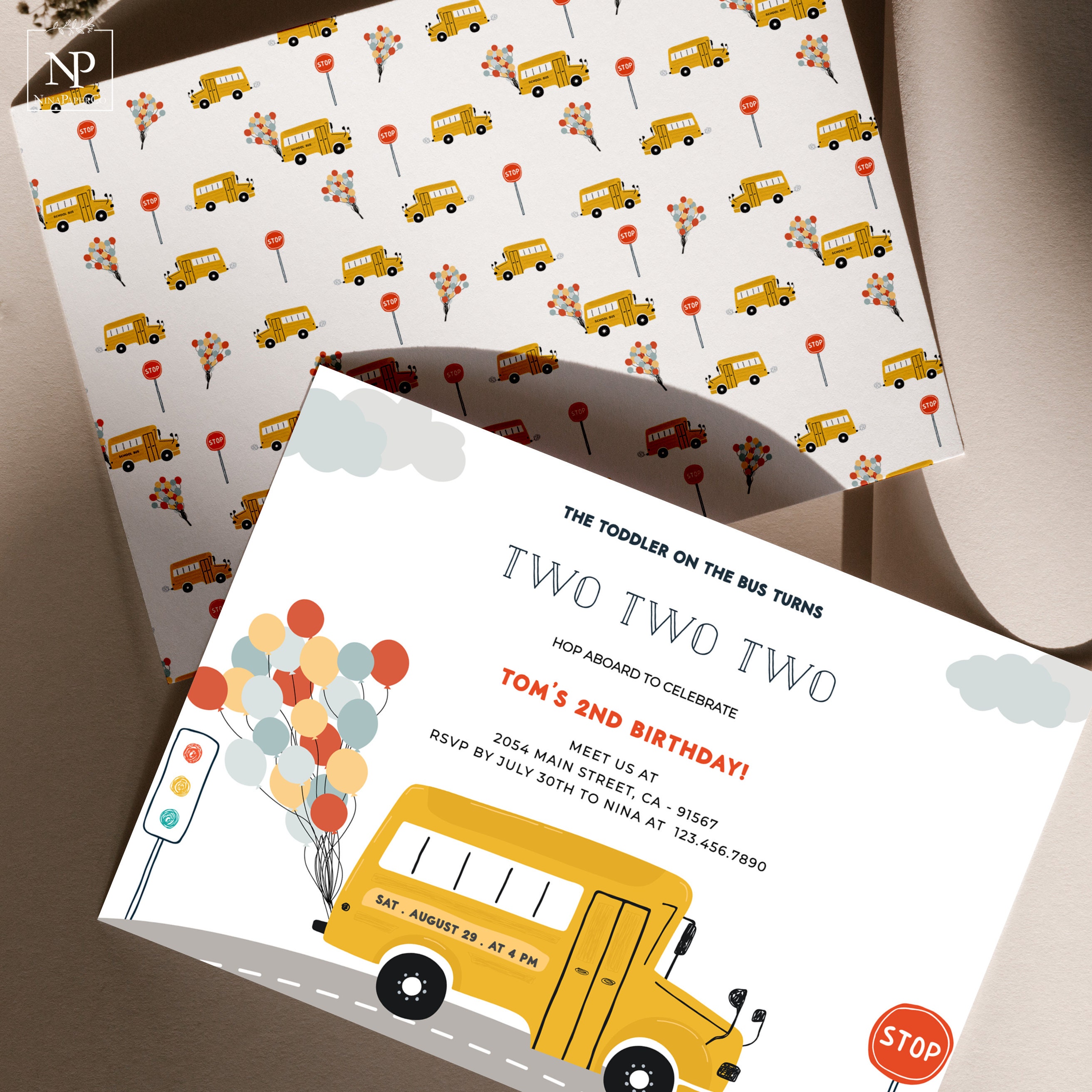School Bus Birthday Invitation Template, Wheels on the Bus Invite ...