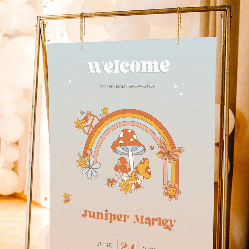 GROOVY Baby Shower Welcome Sign, Rainbow Baby Shower Signs, 70s Retro ...