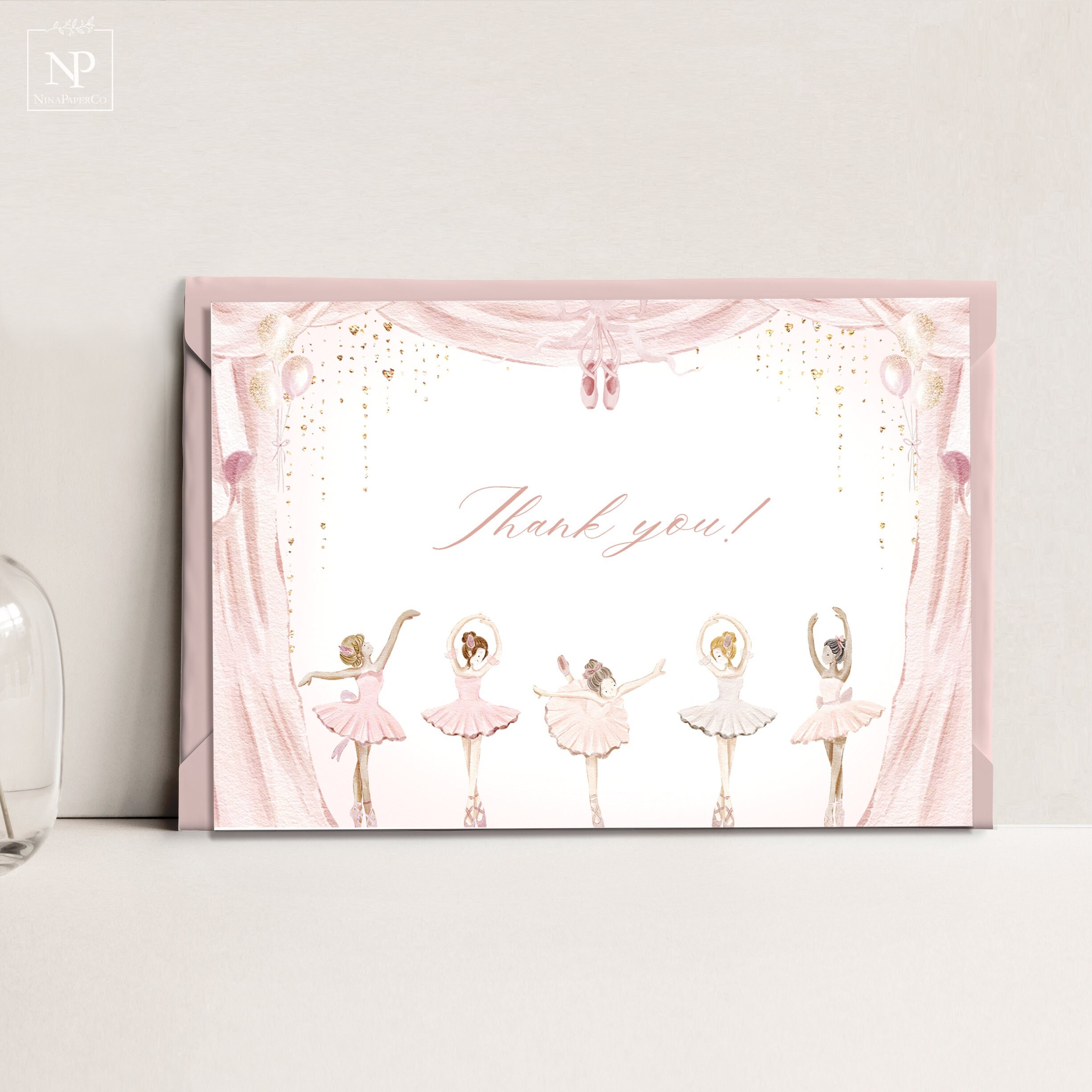 Ballerina Thank You Card Template, Ballerina Birthday Card, Ballet ...