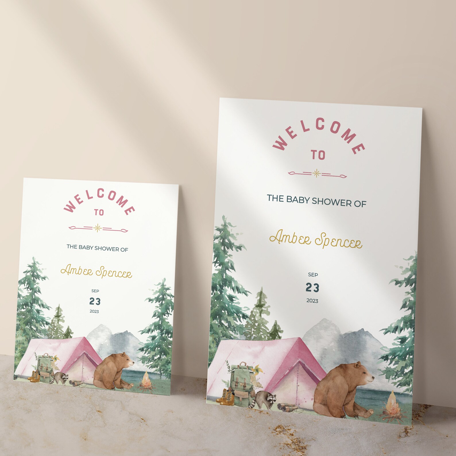 Adventure Awaits Baby Shower Welcome Sign, Pink Camping Party, Girl ...