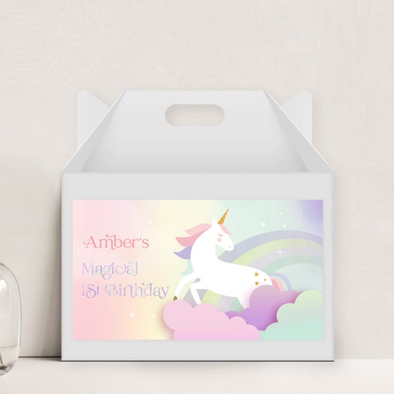 Unicorn Birthday Gable Box Label, Rainbow Favors Favors, Magical Party ...