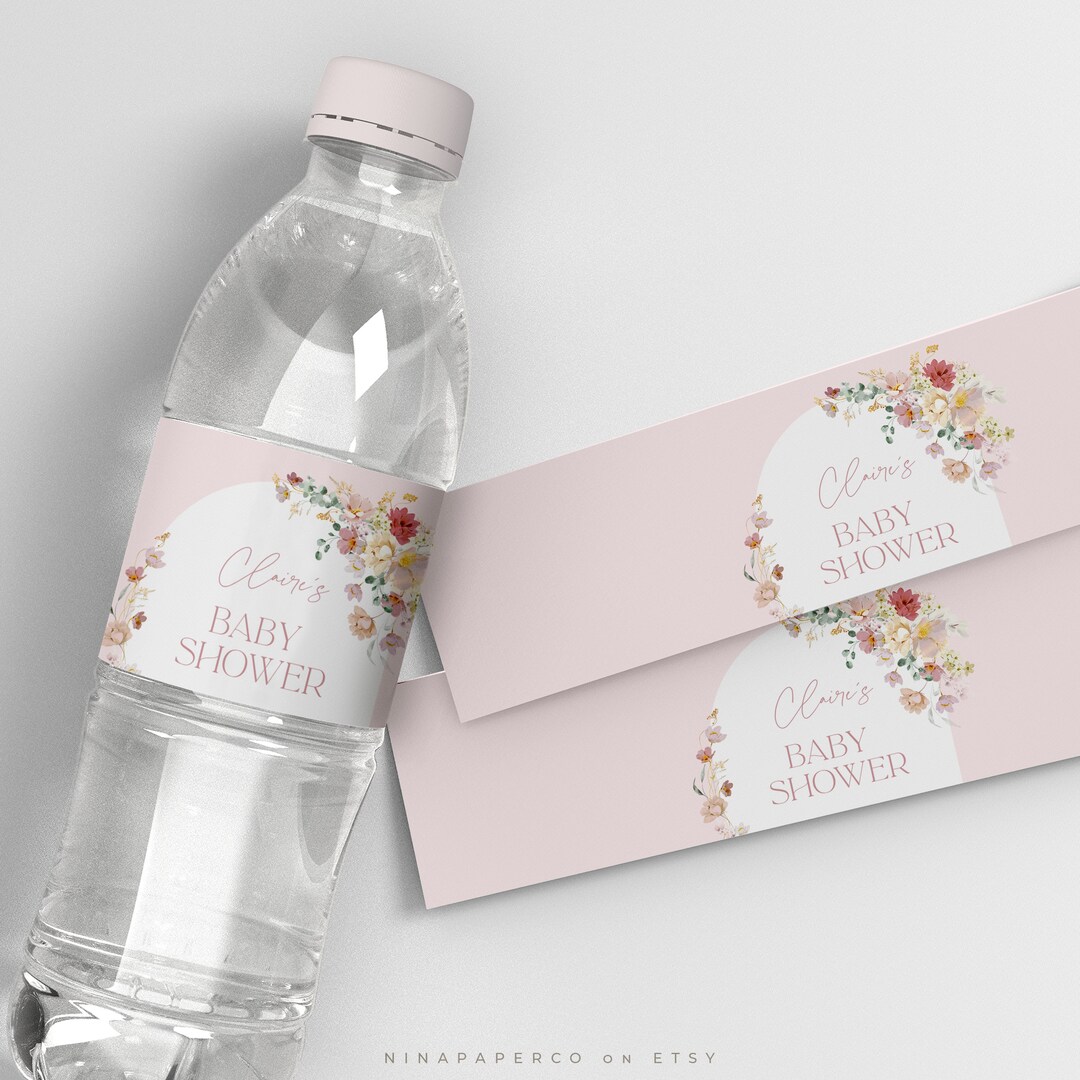 Pink Wildflower Water Bottle Labels, Floral Water Label, Printable ...
