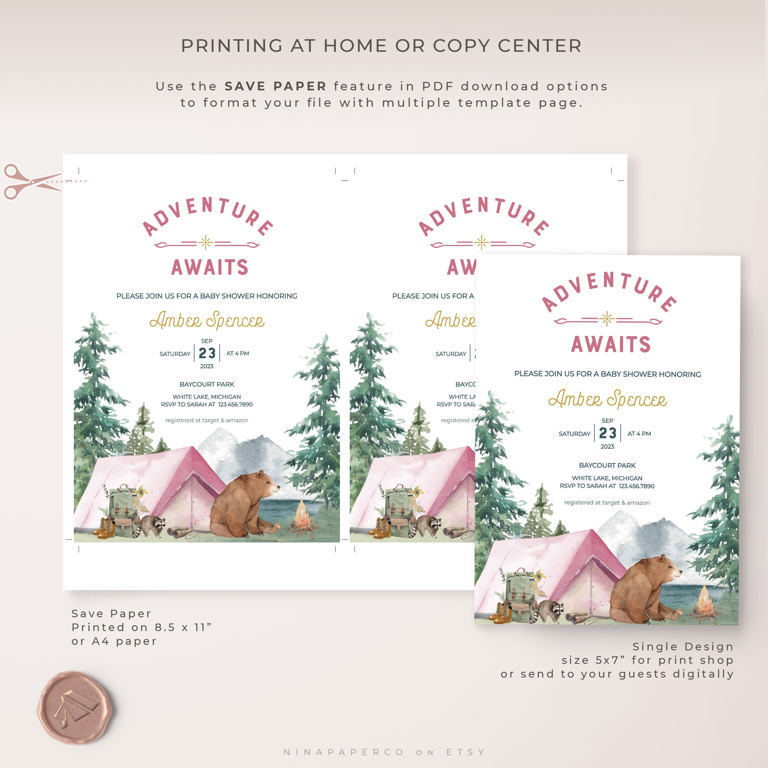 Adventure Awaits Baby Shower Invitation Set, Pine Tree Baby Shower ...