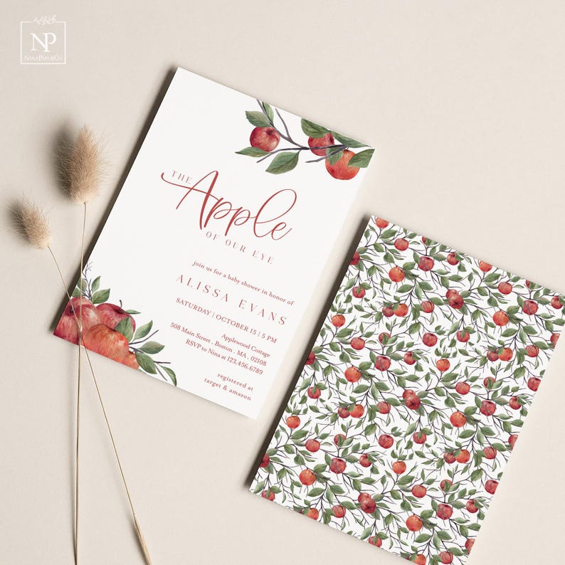 Fall Apple Baby Shower Invitation Set, Apple of Our Eye Invite Template ...
