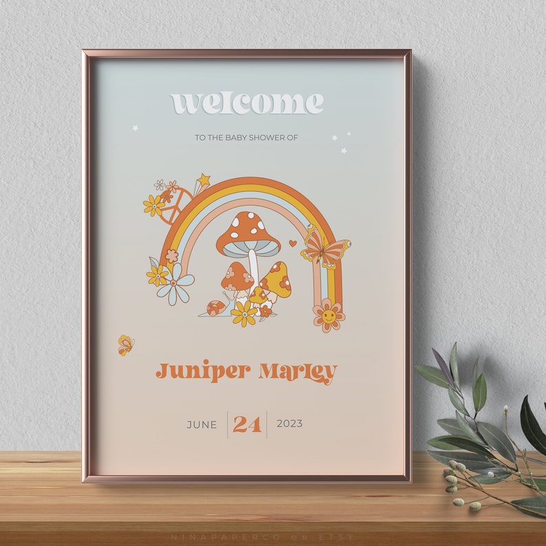 GROOVY Baby Shower Welcome Sign, Rainbow Baby Shower Signs, 70s Retro ...
