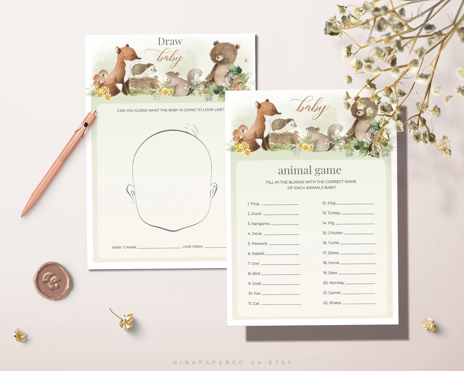 WOODLAND Baby Shower Games Bundle 48 Printable Forest Animals - Etsy