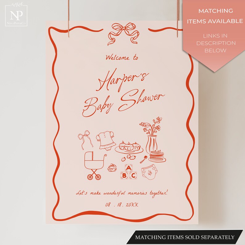 Hand Drawn Baby Shower Invitation Template, Funky Scribble Illustration ...