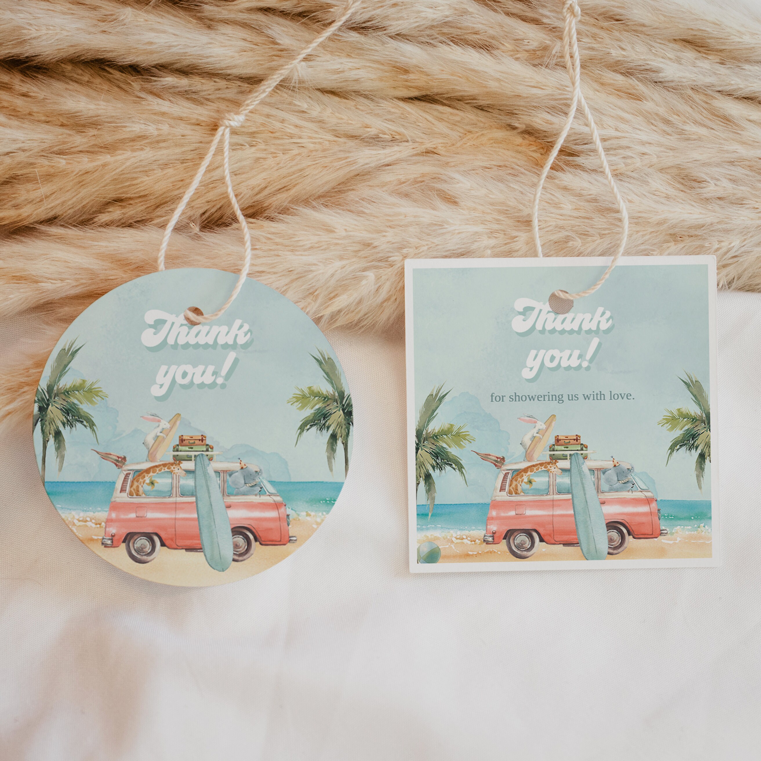 Surf Thank You Gift Tag Template, Beach Favor Tag Baby Shower, Baby on ...