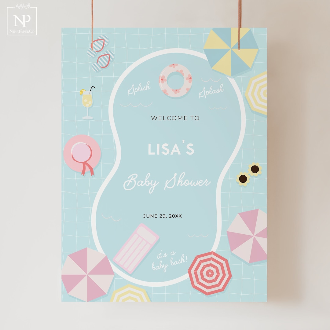 Summer Pool Baby Shower Welcome Sign, Swimming Party Sign, Editable ...