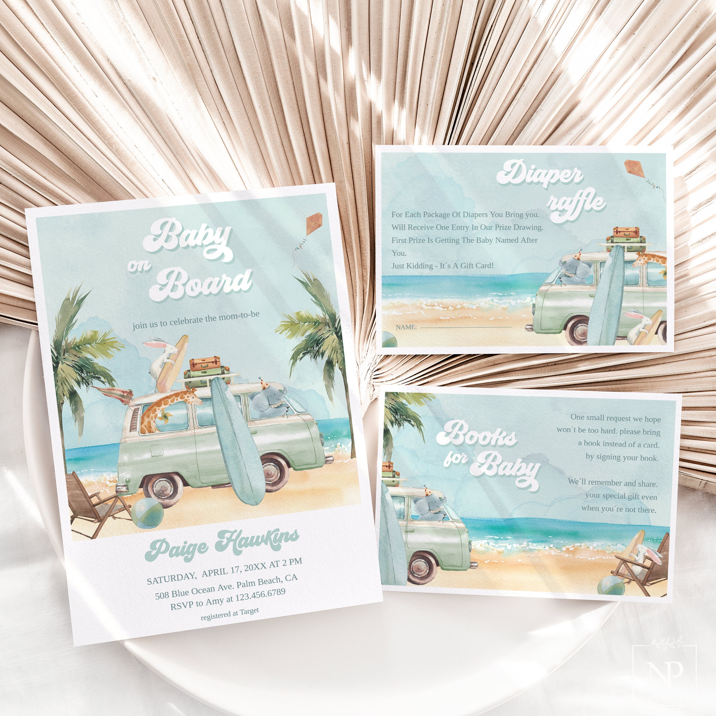 Surf Beach Baby Shower Invitation Set, Baby on Board Invite, Boy Baby ...