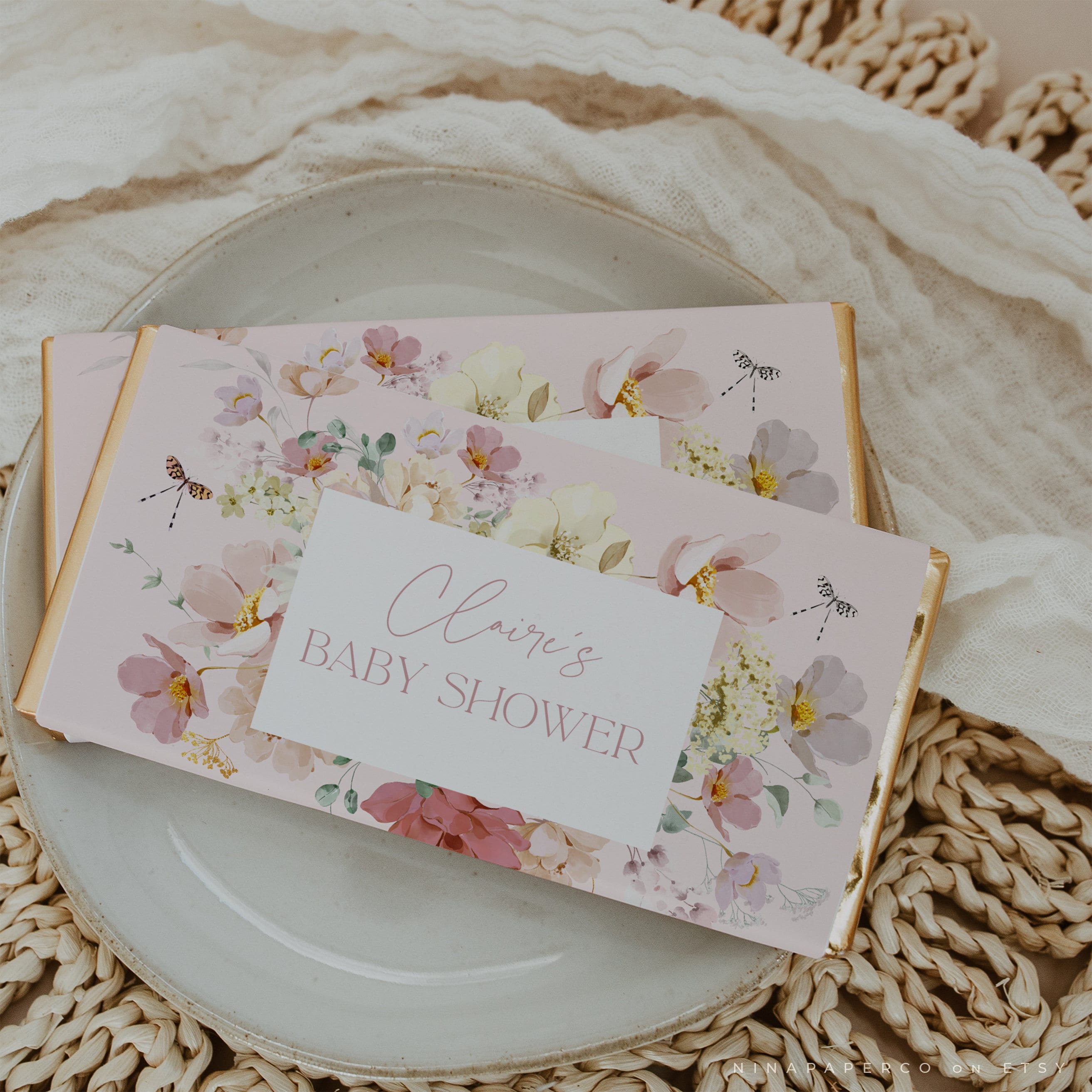 Pink Wildflower Chocolate Bar Wrapper, Floral Candy Bar Wrapper, Girl ...