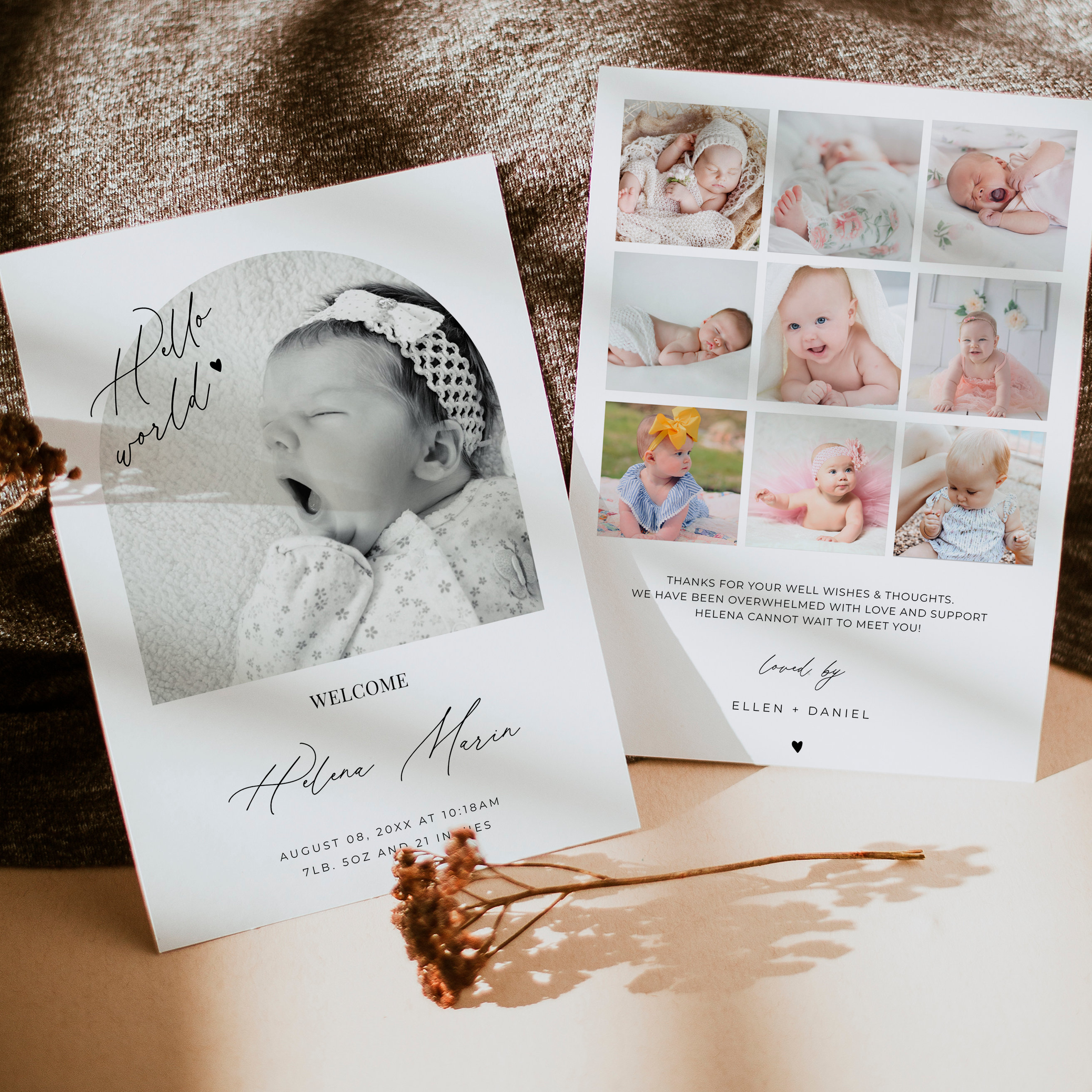 Photo Birth Announcement Template, Printable Newborn Baby Thank You ...