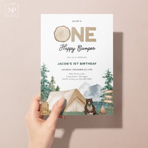 One Happy Camper First Birthday Invitation Template Camping - Etsy