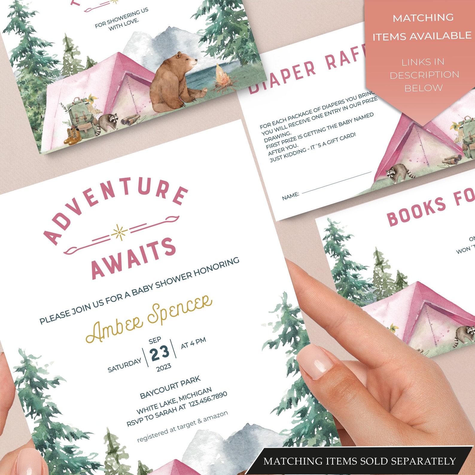 Adventure Awaits Baby Shower Welcome Sign, Pink Camping Party, Girl ...