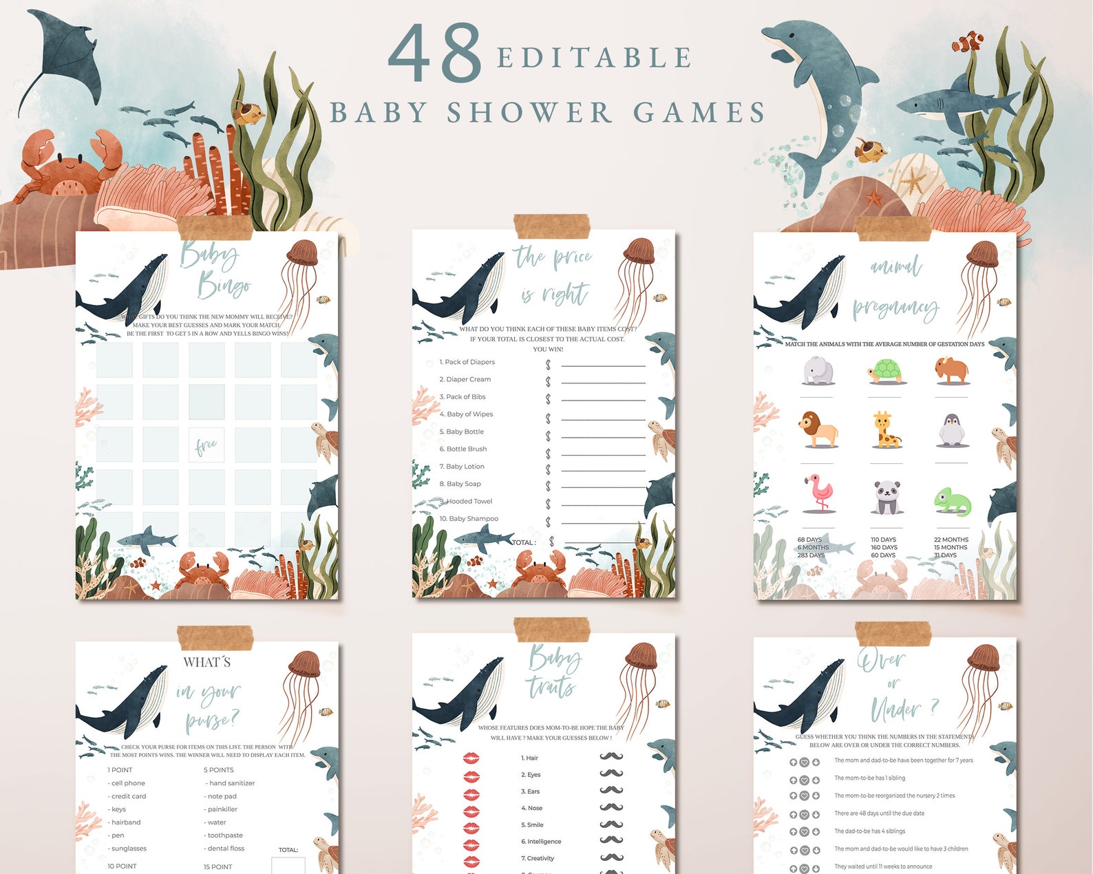 Under the Sea Baby Shower Games Bundle, 48 Baby Shower Games, Ocean ...