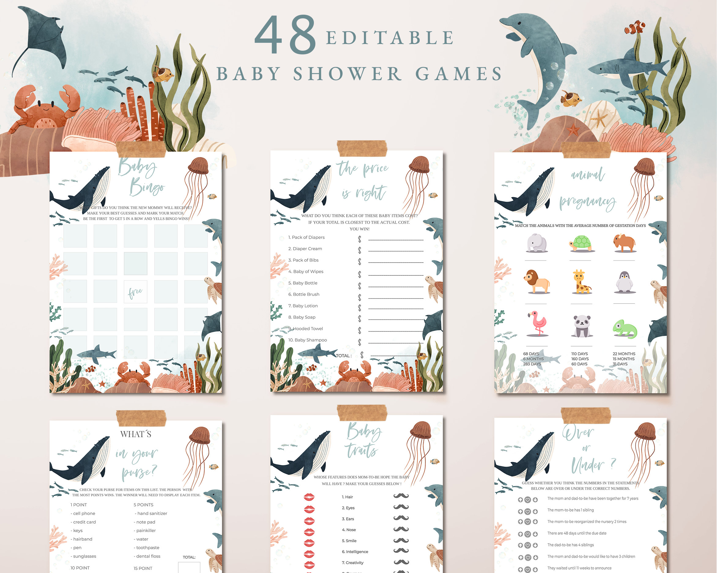 Under the Sea Baby Shower Games Bundle, 48 Baby Shower Games, Ocean ...