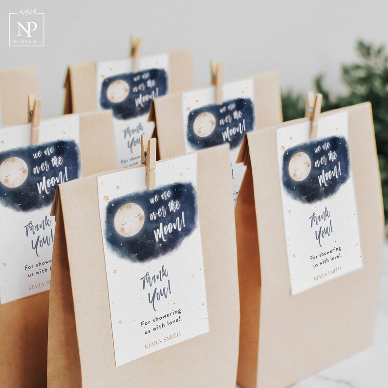 Over the Moon Baby Shower Favor Tags Twinkle Little Star Printable Baby ...