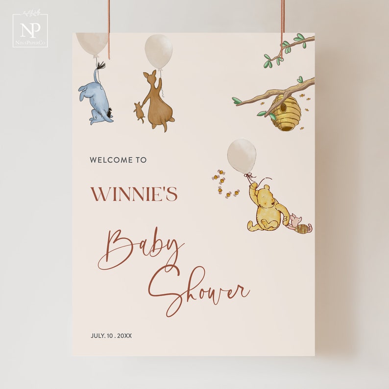 Classic Winnie the Pooh Baby Shower Welcome Sign, Winnie Bear Sign ...