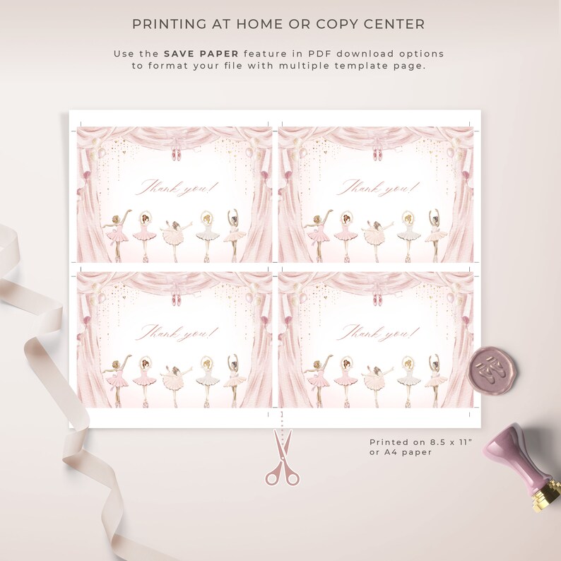 Ballerina Thank You Card Template, Ballerina Birthday Card, Ballet ...