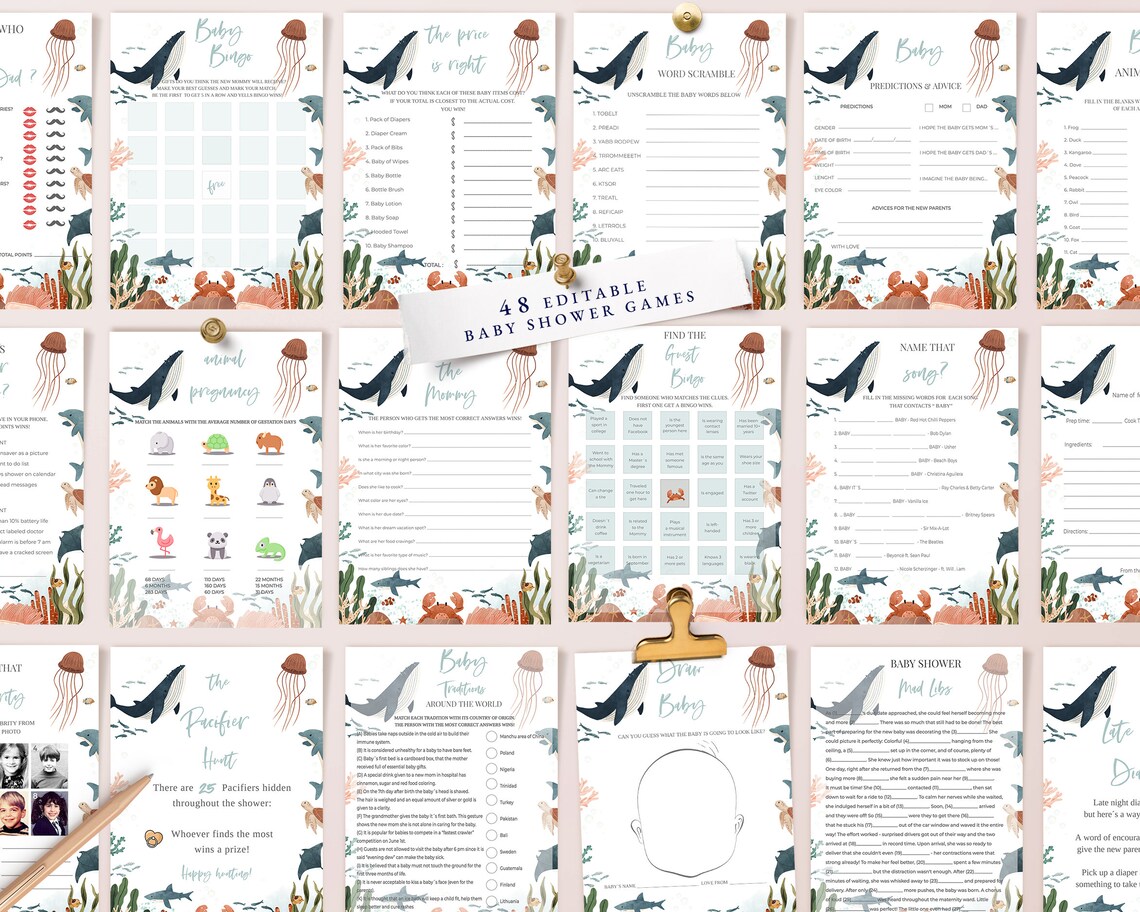 Under the Sea Baby Shower Games Bundle 48 Baby Shower Games - Etsy