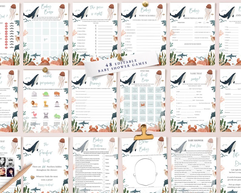 Under the Sea Baby Shower Games Bundle, 48 Baby Shower Games, Ocean ...