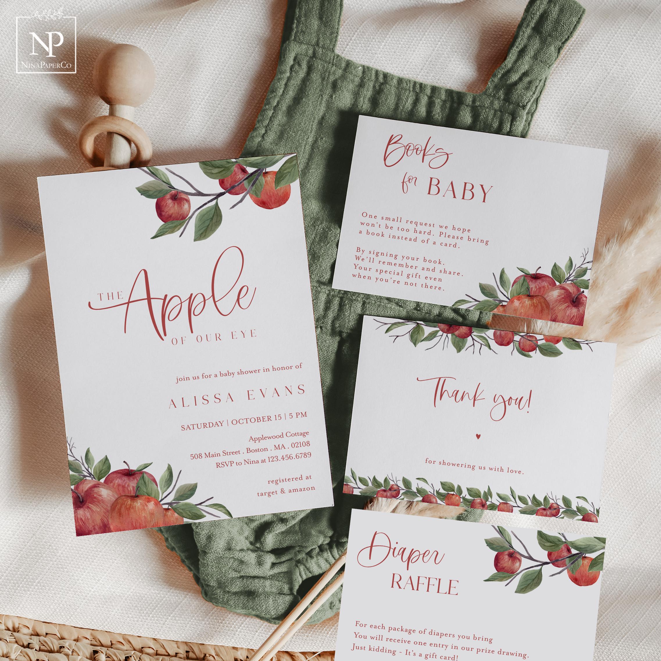 Fall Apple Baby Shower Invitation Set, Apple of Our Eye Invite Template ...