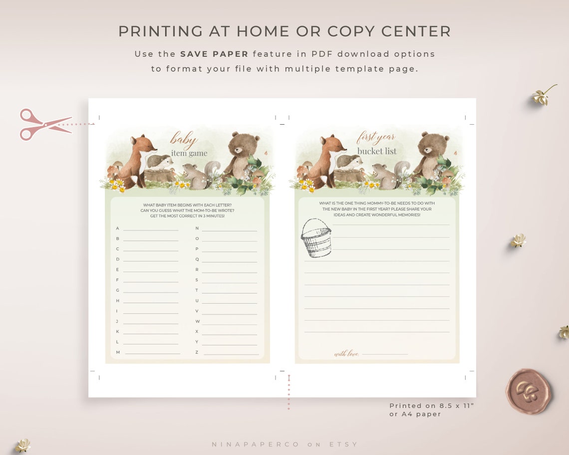 WOODLAND Baby Shower Games Bundle 48 Printable Forest Animals - Etsy