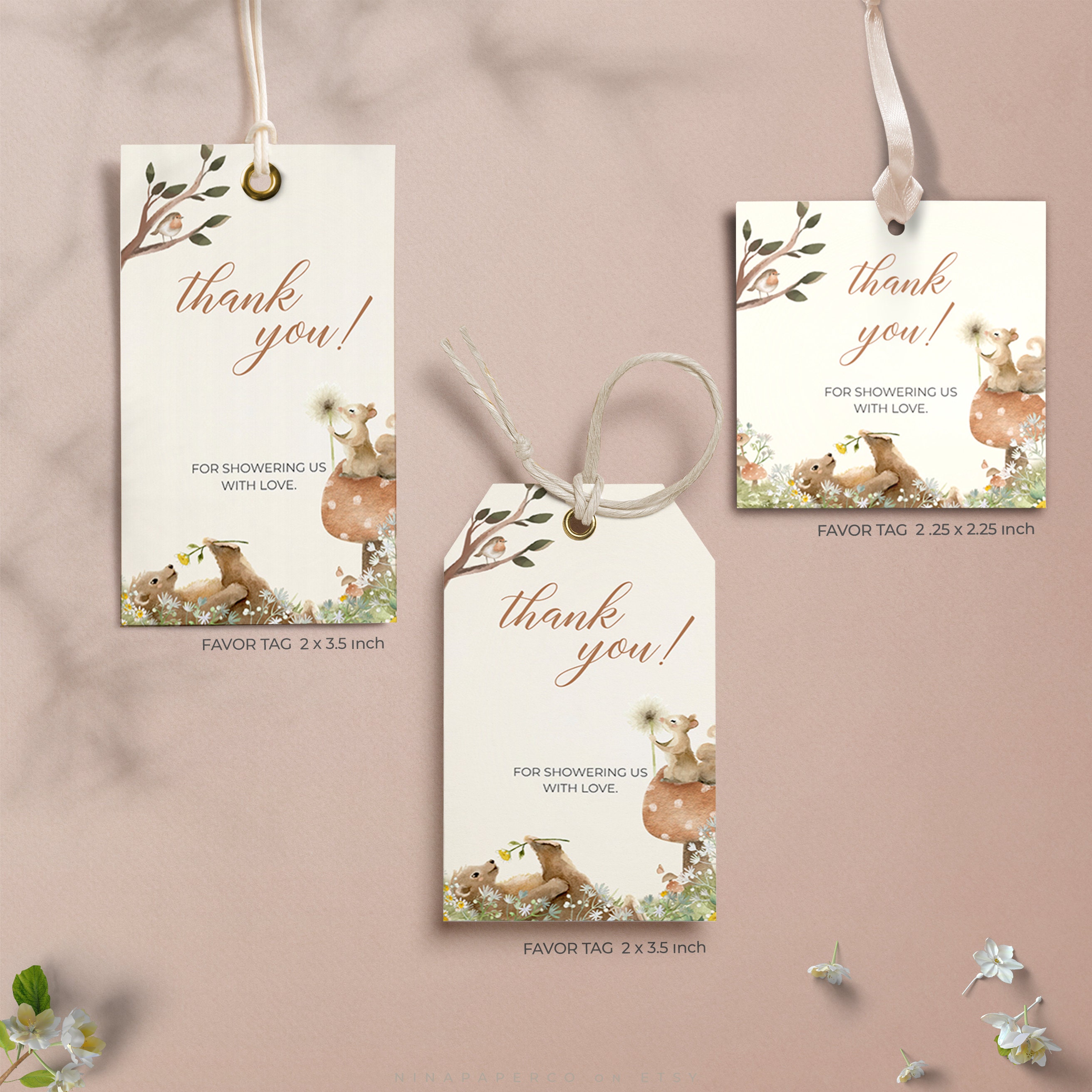 WOODLAND Baby Shower Favor Tags, Forest Animals Party Favors, Thank You ...