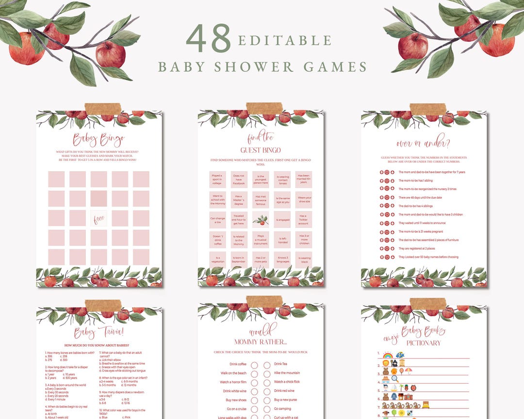Fall Baby Shower Games Bundle, Apple of Our Eye Baby Shower | Apple ...