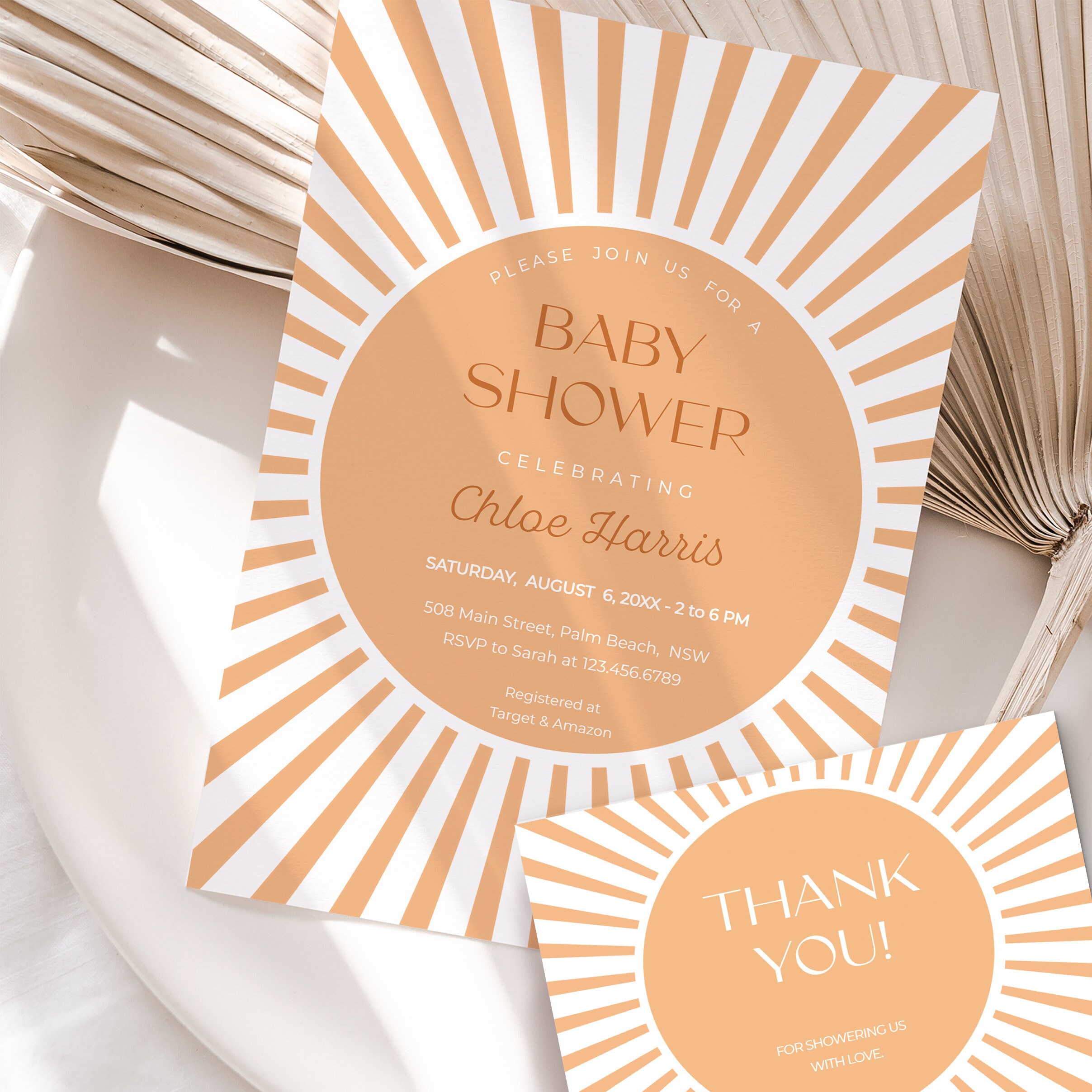 Boho Sunshine Baby Shower Invitation Set, Sunshine Baby Shower Invite ...