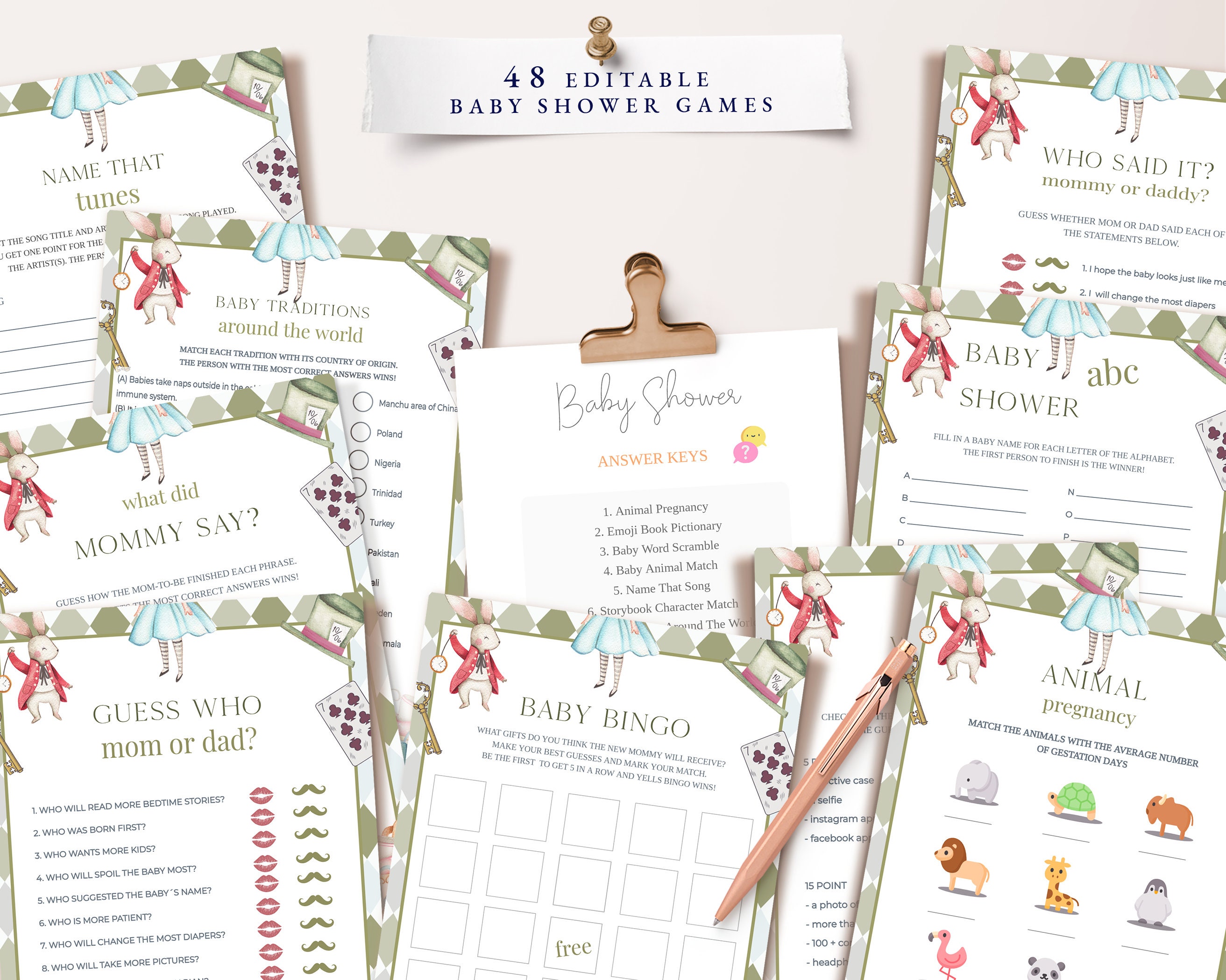Alice in Wonderland Baby Shower Games Bundle, 48 Baby Shower Games, Tea ...