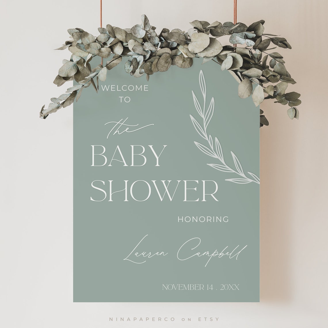 Boho Sage Green Baby Shower Welcome Sign, Modern Baby Shower Welcome ...