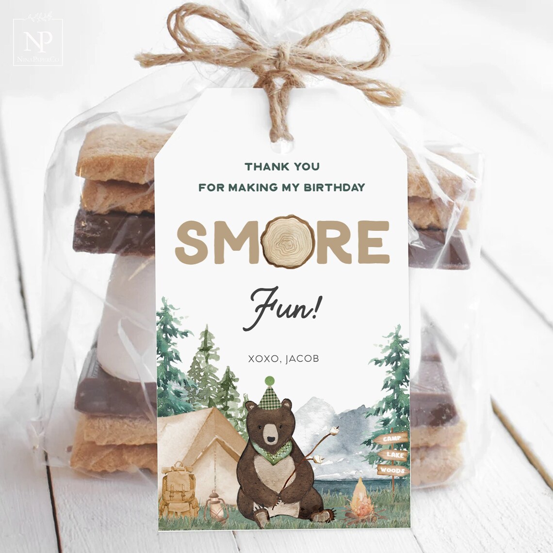 One Happy Camper Birthday Tag Template Camping Birthday Favor - Etsy
