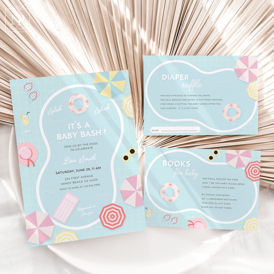 Summer Baby Shower Invitation Set, Baby Bash Invite, Pool Party, Summer ...
