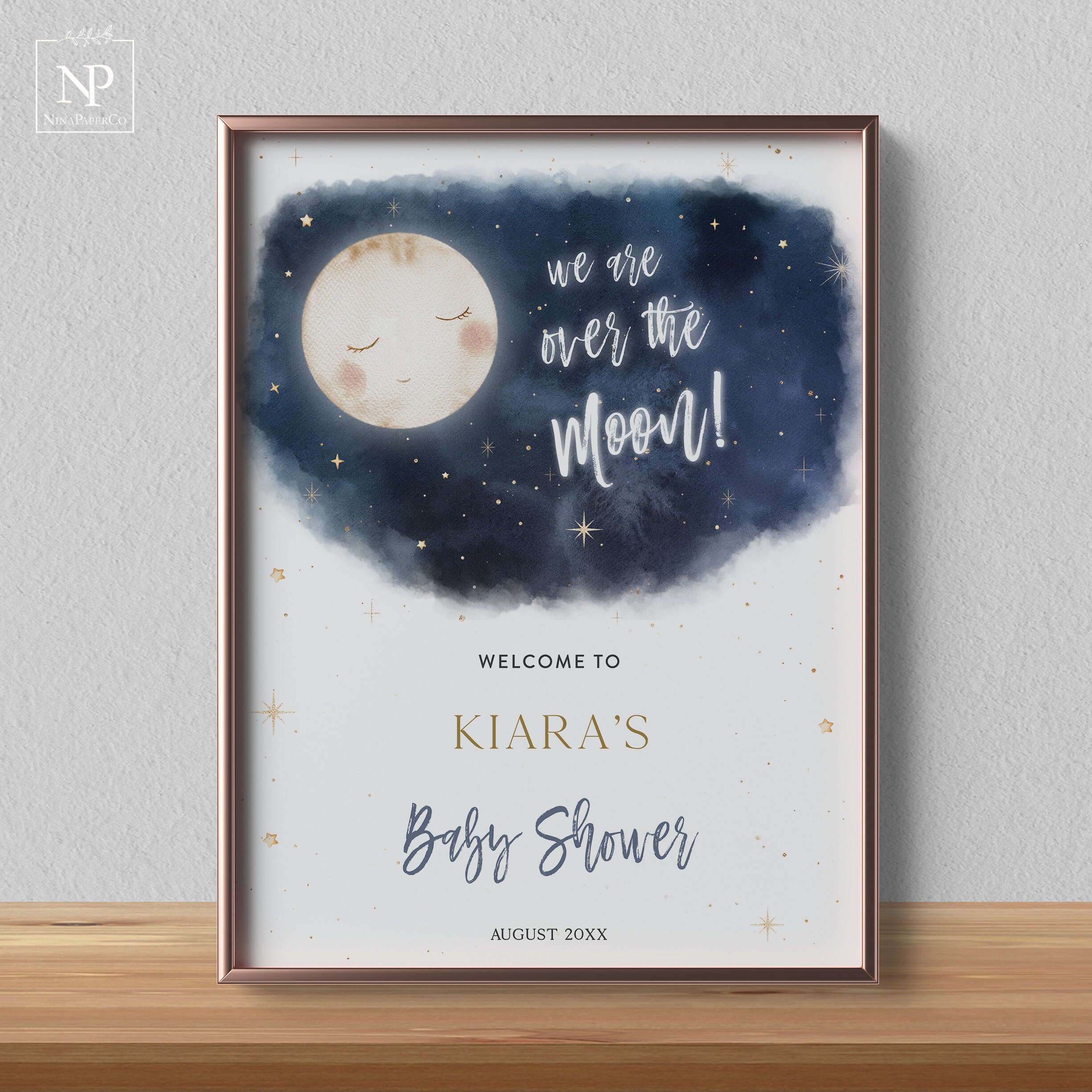 Over the Moon Baby Shower Welcome Sign Moon and Stars Sign - Etsy