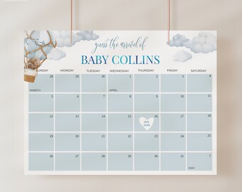 Blue Brown Guess Baby Due Date Calendar Game Printable Teddy - Etsy