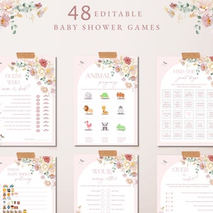 Pink Wildflower Baby Shower Games Bundle, 48 Baby Shower Games, Floral ...