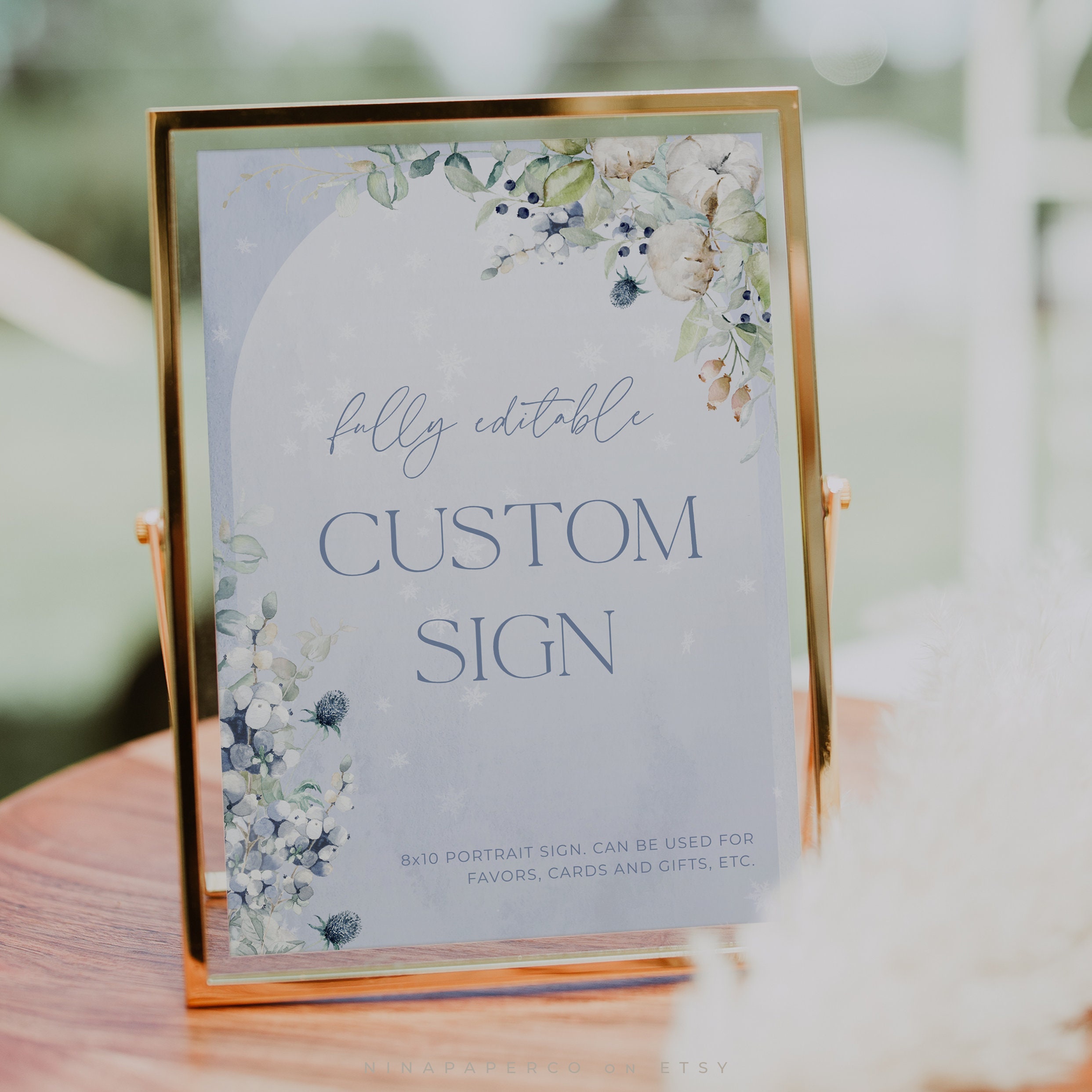 Dusty Blue Baby Shower Sign, Blue Floral Baby Sign, Winter Baby Shower ...