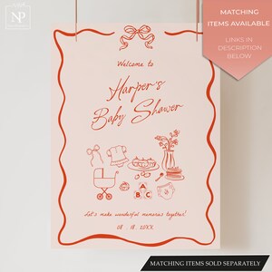 Hand Drawn Baby Shower Invitation Set Template, Handwritten Invite ...