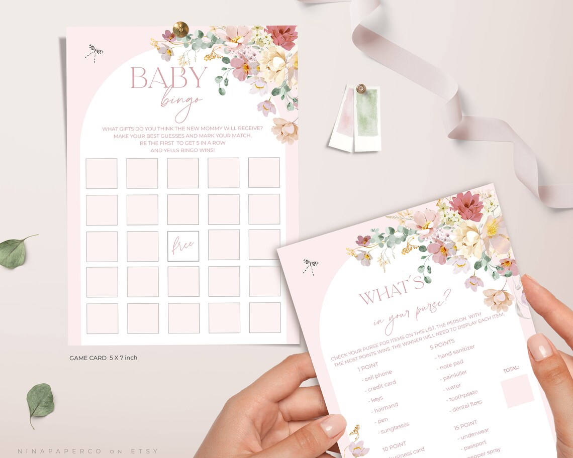 Pink Wildflower Baby Shower Games Bundle, 48 Baby Shower Games, Floral ...