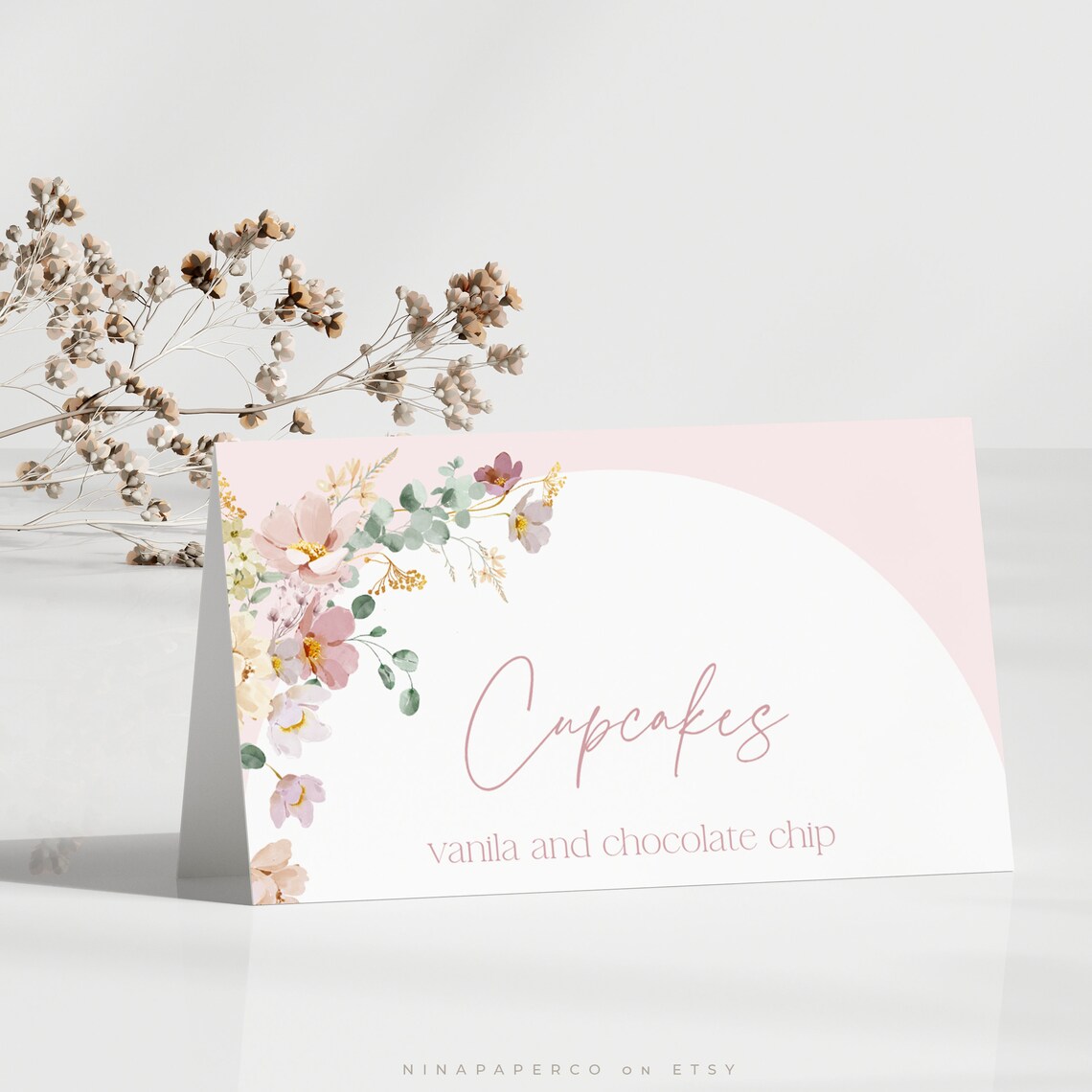 Pink Wildflower Baby Shower Food Labels, Floral Food Label Card, Food ...