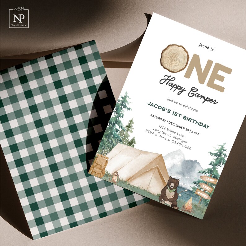 One Happy Camper First Birthday Invitation Template Camping - Etsy