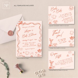 Hand Drawn Baby Shower Invitation Set Template, Handwritten Invite ...