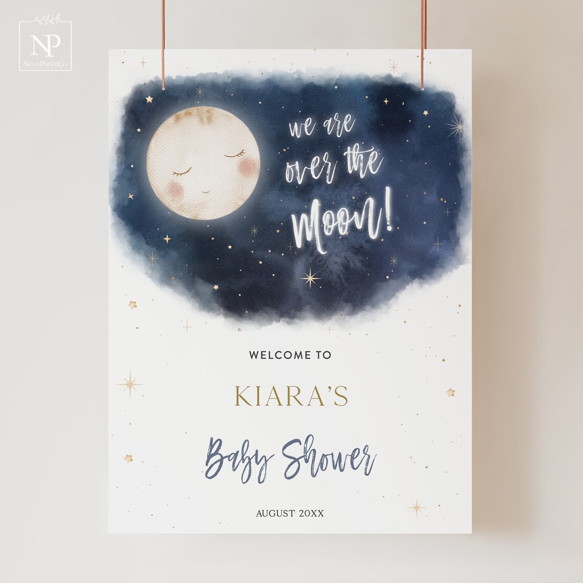 Over the Moon Baby Shower Welcome Sign Moon and Stars Sign - Etsy