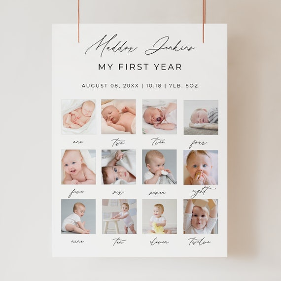 Minimalist First Year Photo Sign Template, Printable Baby's 1st ...