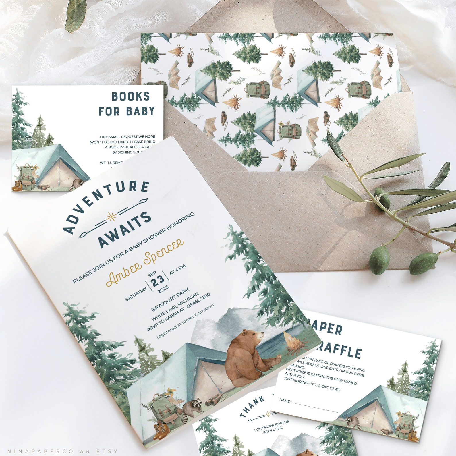 Adventure Awaits Baby Shower Invitation Set Pine Tree Baby - Etsy