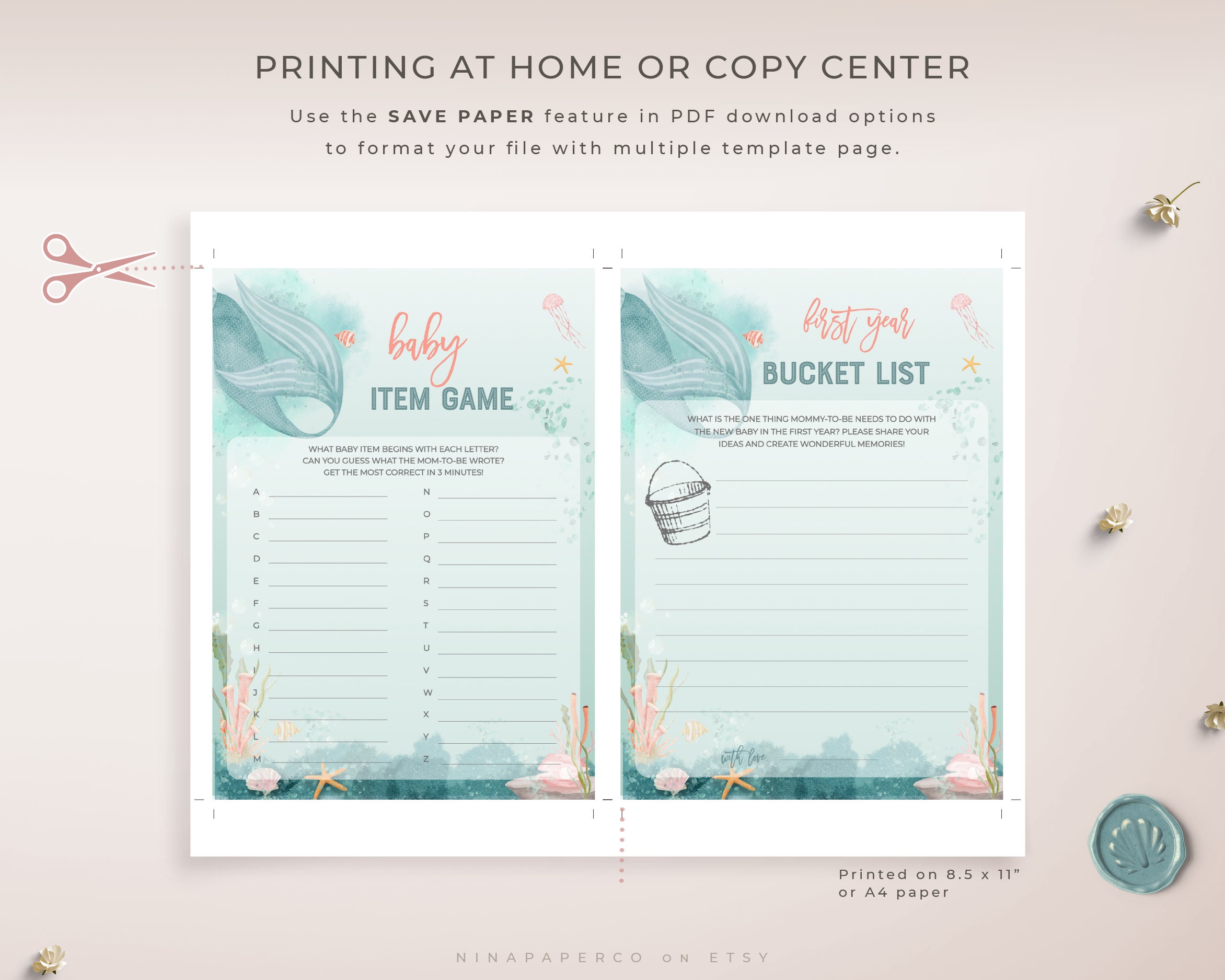 Mermaid Baby Shower Games Bundle, 48 Under the Sea Printable Games ...