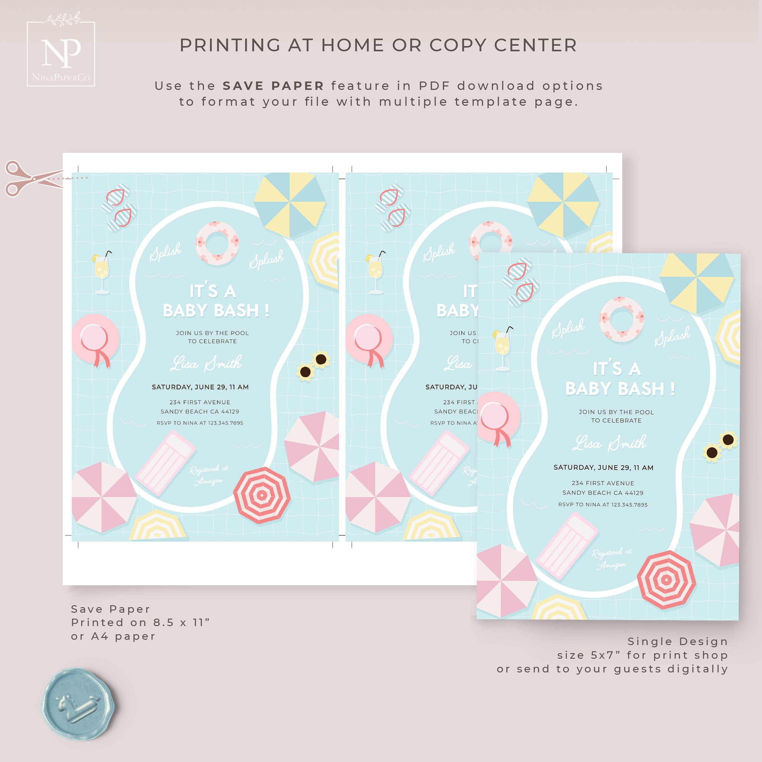 Summer Baby Shower Invitation Set, Baby Bash Invite, Pool Party, Summer ...